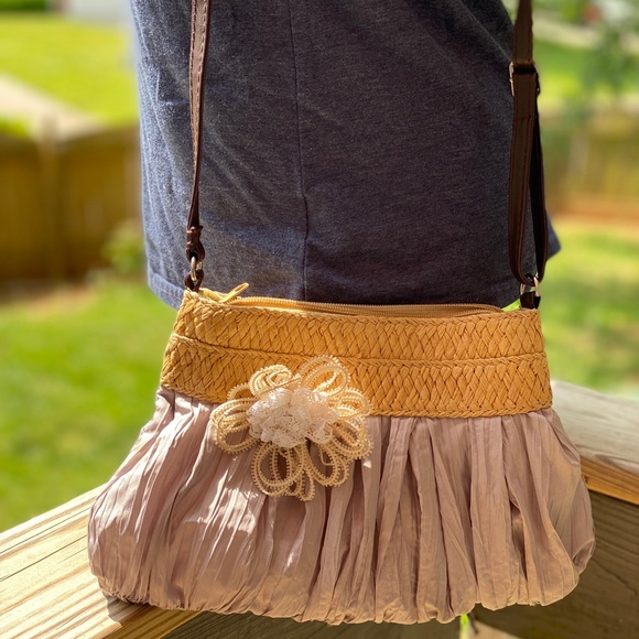 Bags | Mena Cinque Lavender Straw Shouldercrossbody Purse | Poshmark